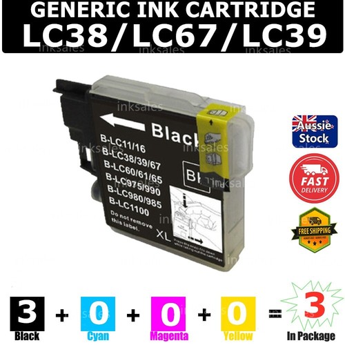 3x Generic Ink Cartridge LC39 LC-39 Black For Brother DCP-125 DCP-J315W ...