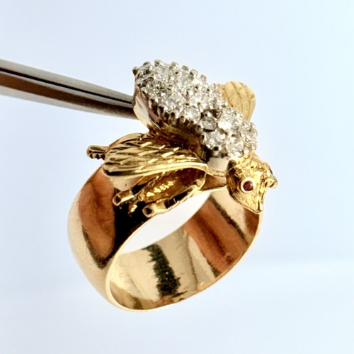 Custom 18K Gold 0.84ctw Diamond Ruby Insect 14K Wed-Lok Size 8.5 Band ...