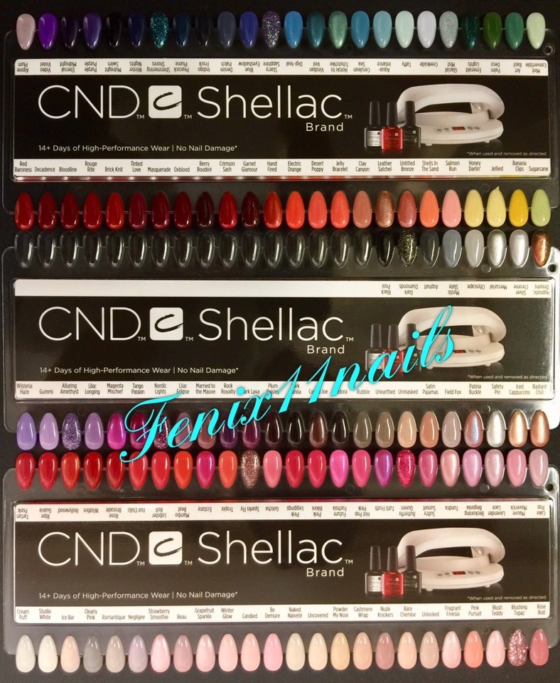 CND SHELLAC Salon NAIL TIP COLOR CHART PALETTE 3pc Set + Chain 136 ...