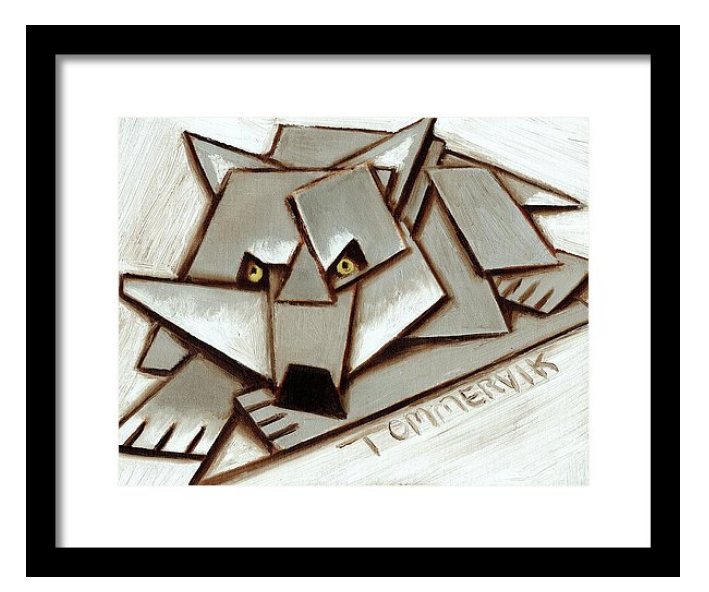Geometric Gray Wolf Cubist Black Framed Art Print Wolves Gift Decor ...