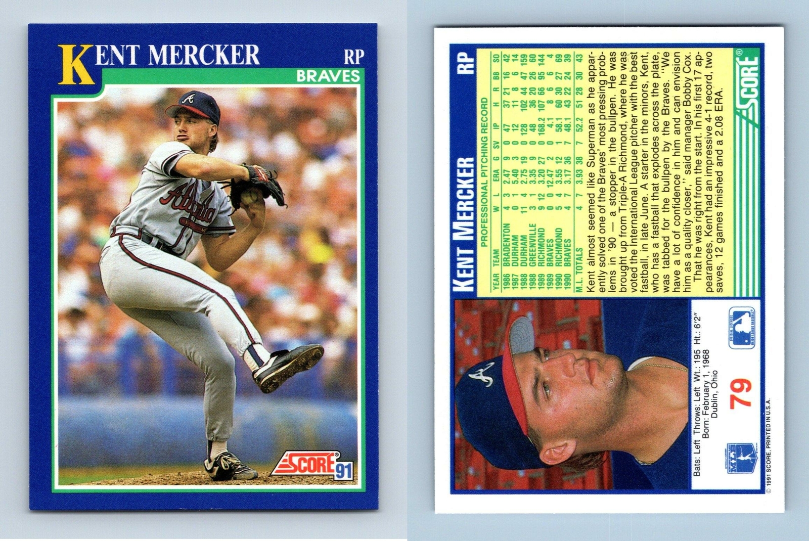 Kent Mercker - Braves #79 Score 1991 Baseball Trading Card | eBay
