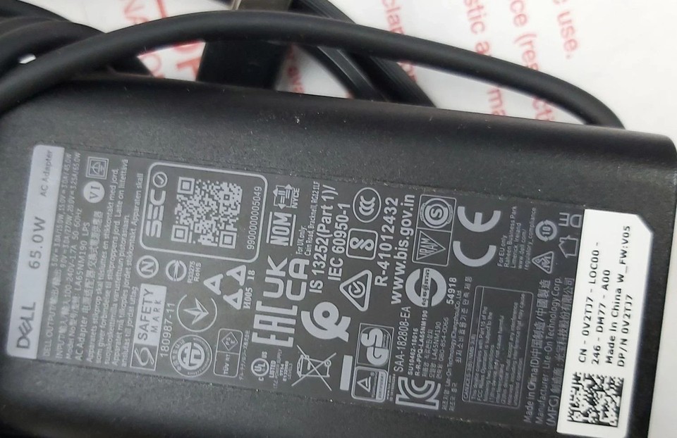 Genuine Dell 65W AC AC/DC USB-C Power Adapter Charger V2TJ7 LA65NM190 ...