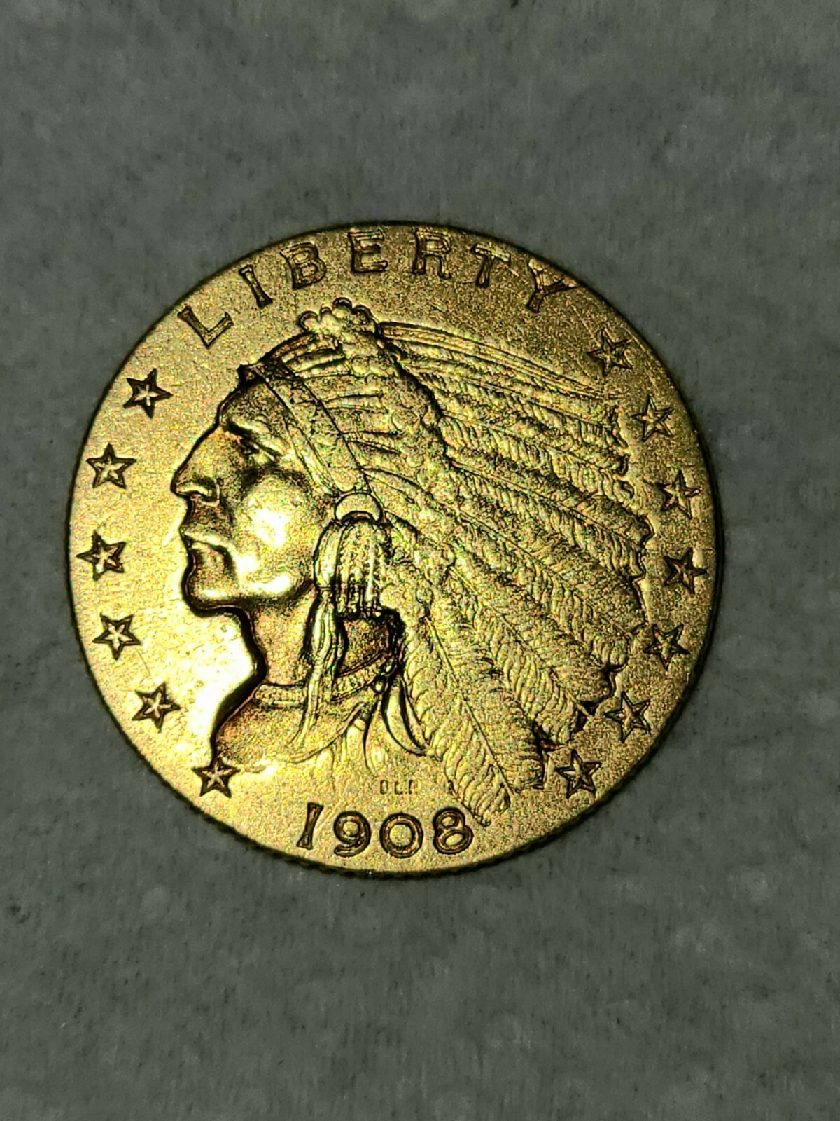 1908 $2.5 Indian Head Gold Coin/jewelry 2 1/2 Dollar. Beautiful ...
