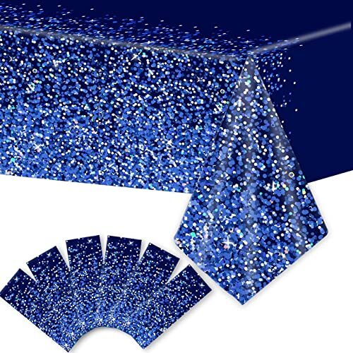 6 Pack Blue Sequin Glitter Sequin Tablecloth Sparkly Table Cover ...