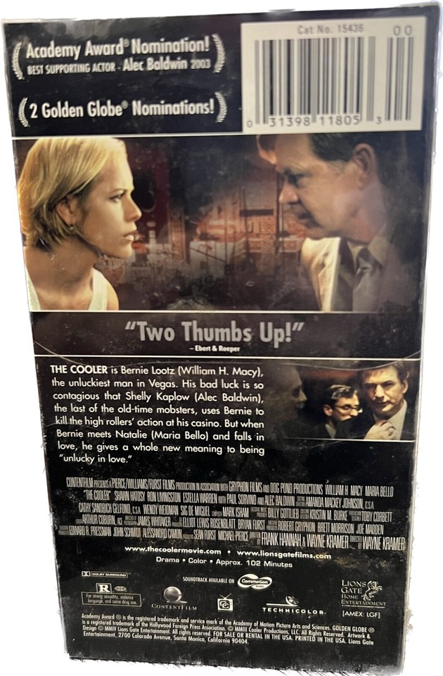 The Cooler (VHS, 2004), Maria Bello, Alec Baldwin, William H. Macy, New ...