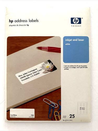 HP Address Labels 750 Count White 1 x 2 5/8" Q2587A Inkjet and Laser ...