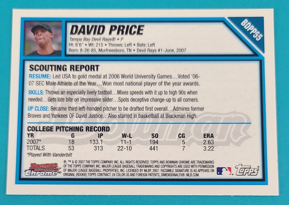 2007 Bowman Draft Picks & Prospects Chrome Prospects #BDPP55 David ...