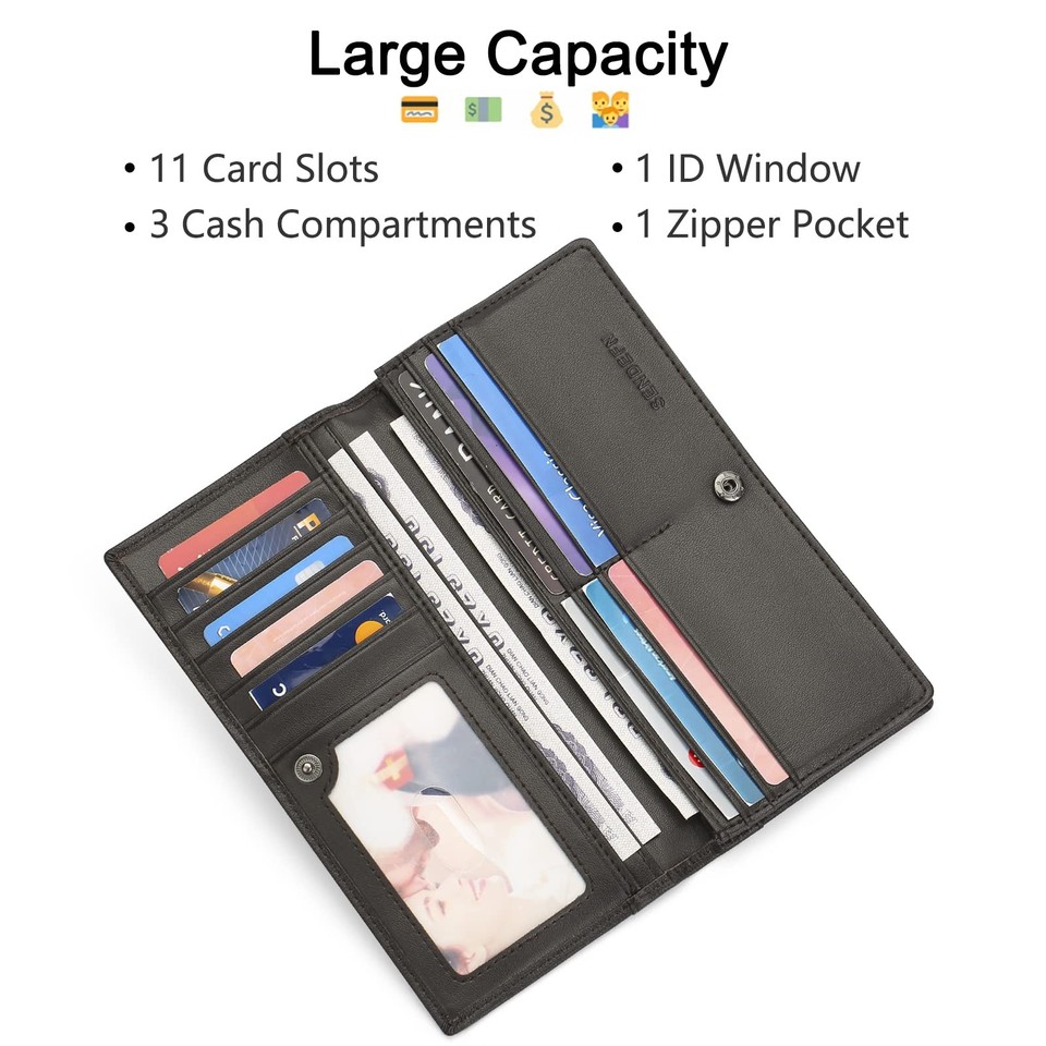 Long Wallets for Men Genuine Leather Slim Bifold Wallet RFID Blocking ...