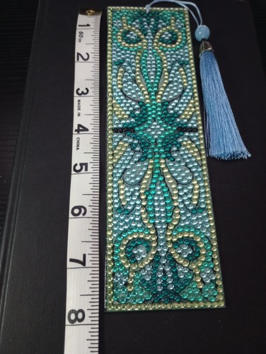 Handmade Diamond Art Bookmark Blue Green Tassel Acrylic Beaded 7.75