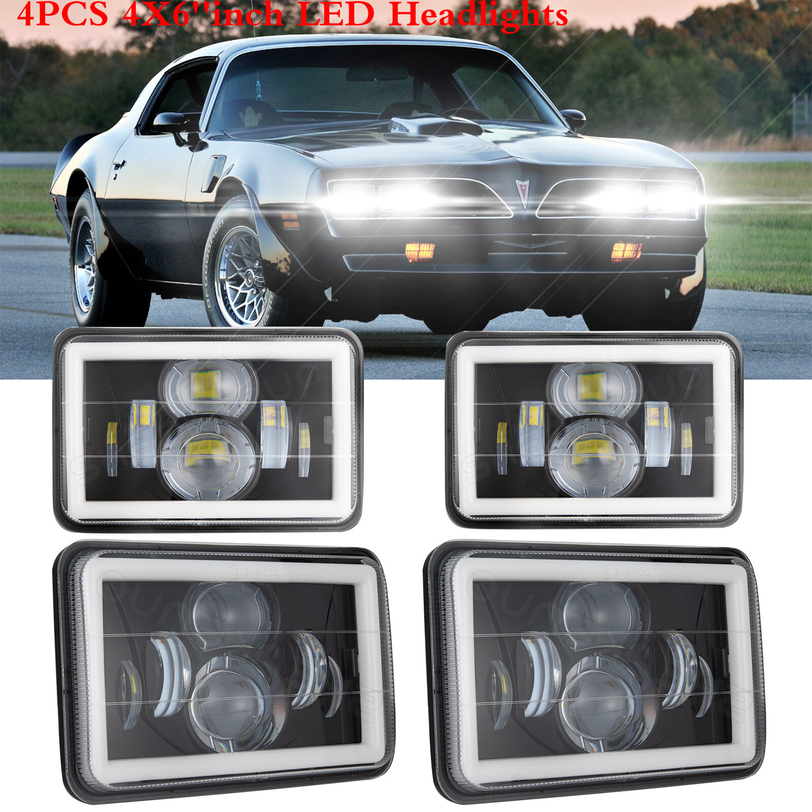 For Pontiac Trans Am 1998-2002 4X6''inch LED Headlights High/Low Beam ...