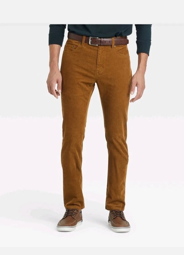 GoodFellow Corduroy Pants Mens Actual 36 .5 Brown Slim Fit Stretch 5 ...
