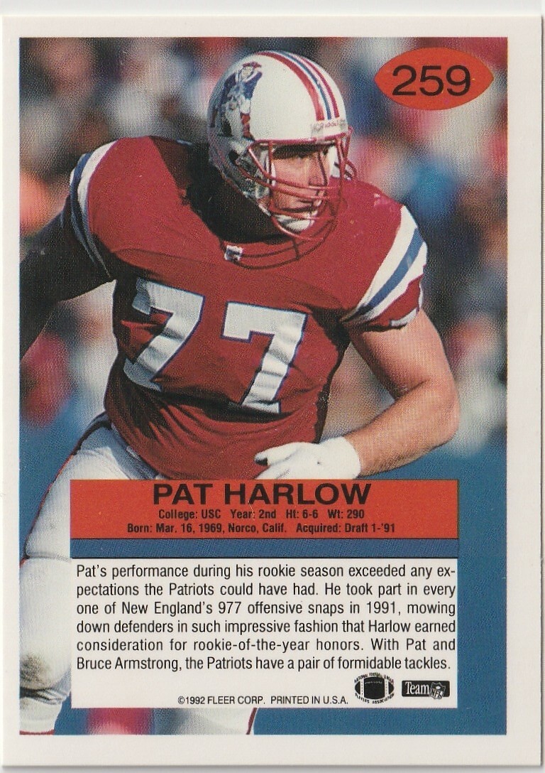 1992 Fleer Football Card #259 - Pat Harlow | eBay