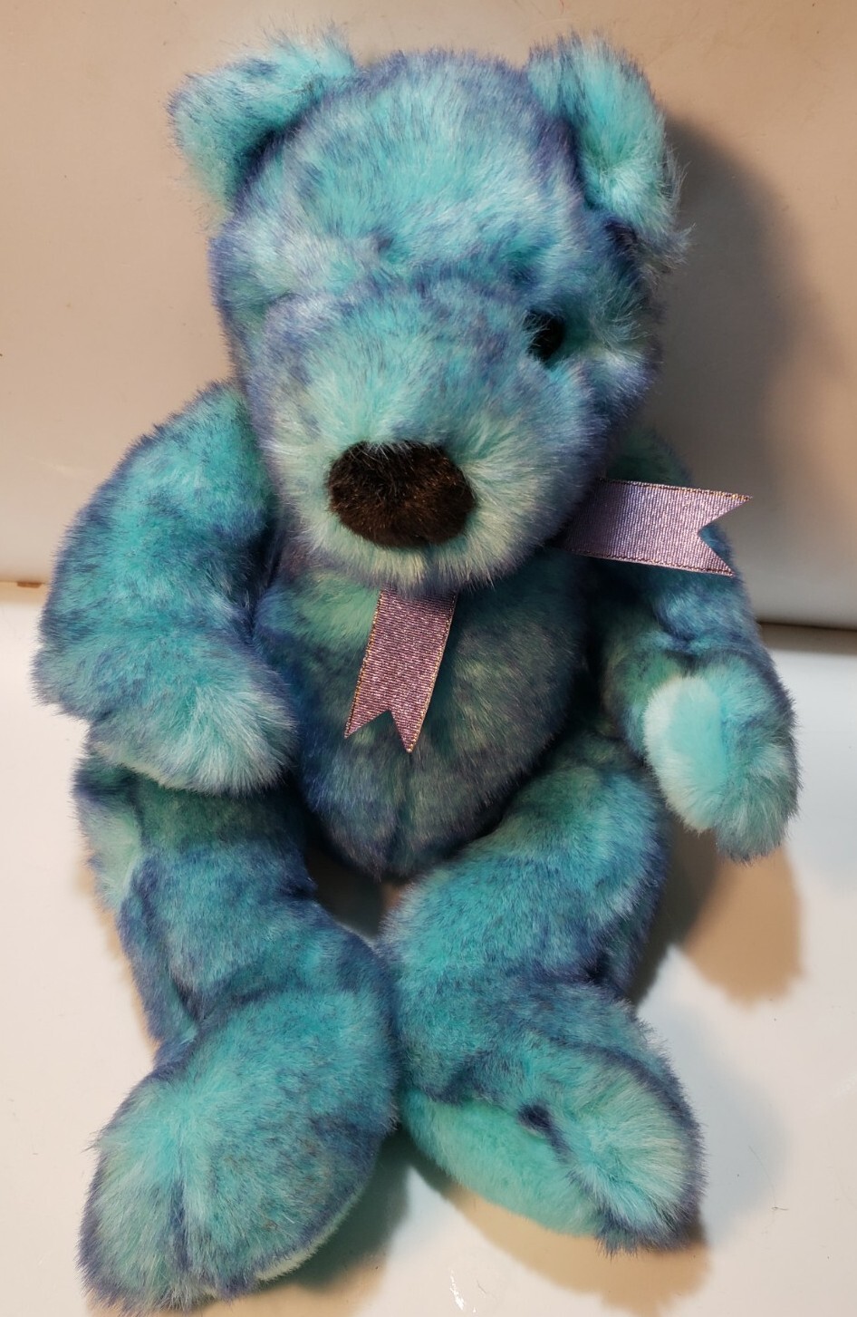 Ty 1999 Blue Teddy Bear With Purple Ribbon Plush Soft Toy Stuffed ...