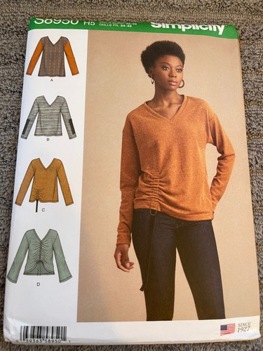 Simplicity Pattern S8950 Ms V-Neck Knit Sweater Tops w/Length~Sleeve ...