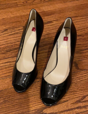 HOGL platform pump peep toes Blk Patent US Sz 6.5 (EU Sz 4) | eBay