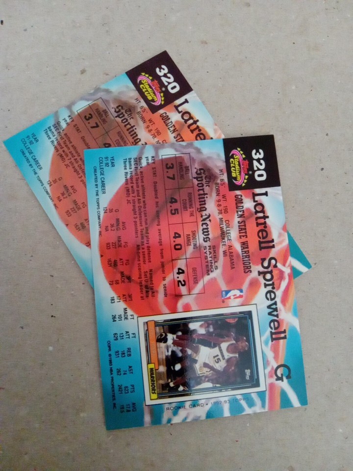 1992 Topps Stadium Club Latrell Sprewell RC #320 Both | eBay