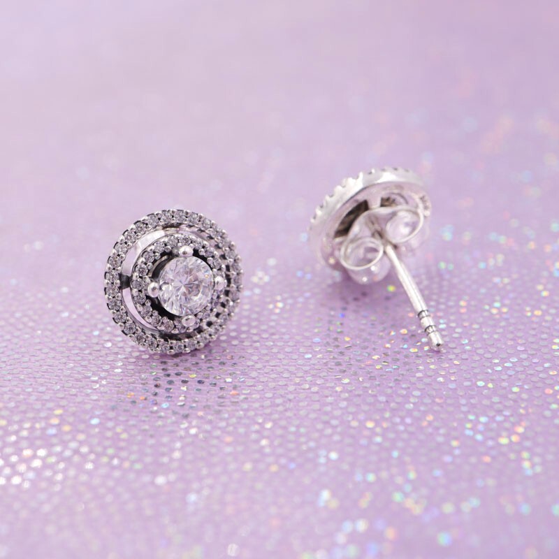 New 100% Authentic 925 Sparkling Double Halo Stud Earrings #299411C01 ...