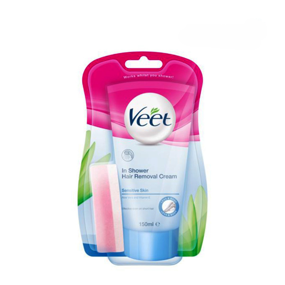 VEET In Shower Hair Removal Cream + Sponge for Sensitive Skin 150ml 5 ...