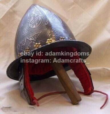 Medieval 16 Gauge Steel Etched Knight Spanish Marion Helmet Medieval ...