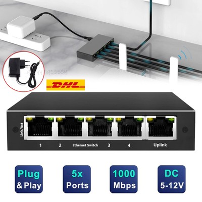 5-Port Gigabit Desktop Netzwerk Switch Ethernet RJ45 LAN Verteiler HUB ...