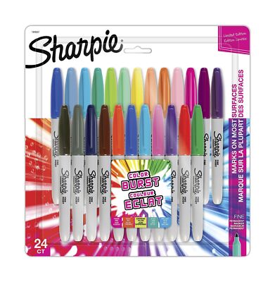 SHARPIE Color Burst Permanent Markers, Fine Point, Assorted, 24 Pack ...