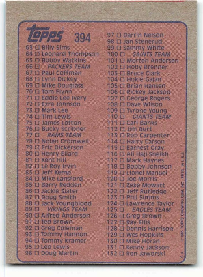 1985 Topps #394 Checklist 1-132 NM++ | eBay