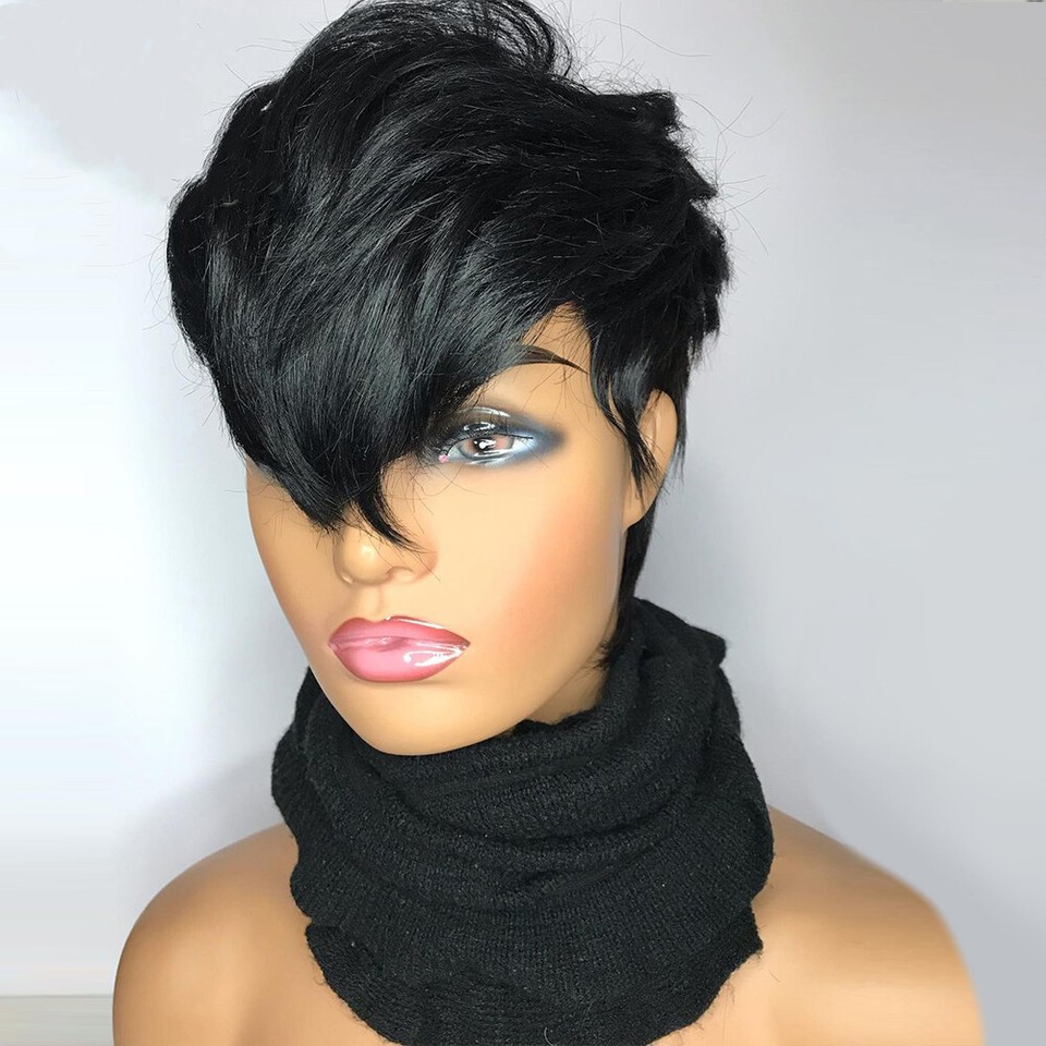 Short Cut Pixie Cut Wigs Wave Wavy Hair Peruvian Remy Human Hair Wig ...