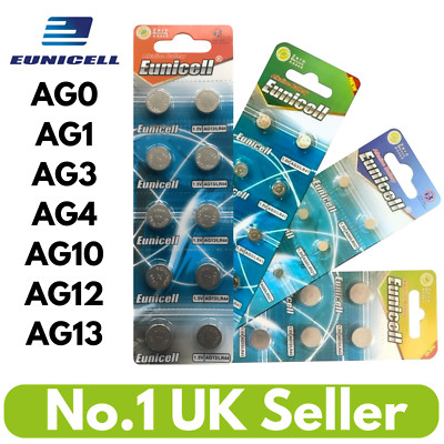 Batteries AG13 AG12 AG10 AG4 AG3 AG1 AG0 Alkaline 1.55v Eunicell LR44 ...