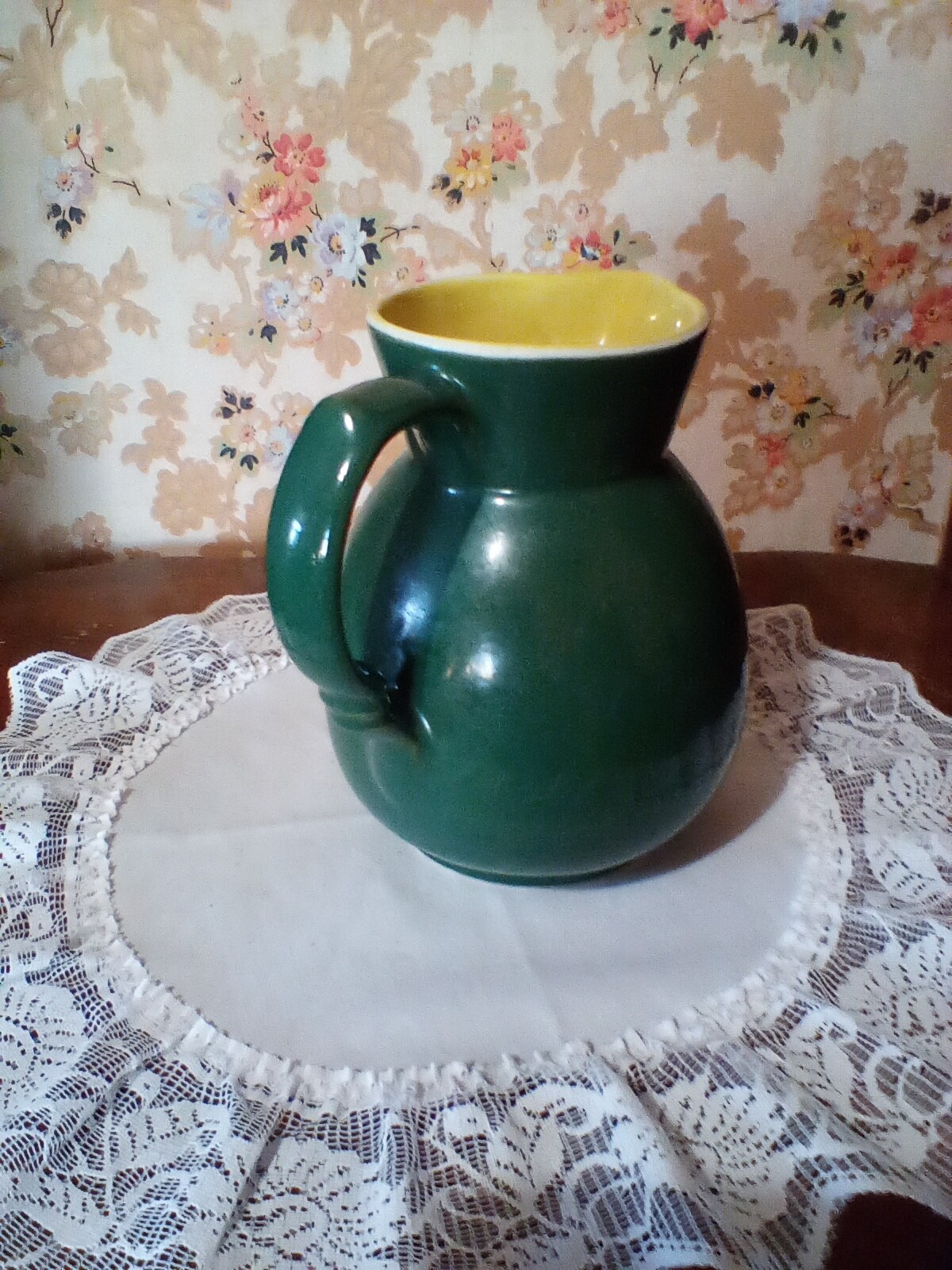 Vintage HALL Water pitcher -green with yellow inside | eBay