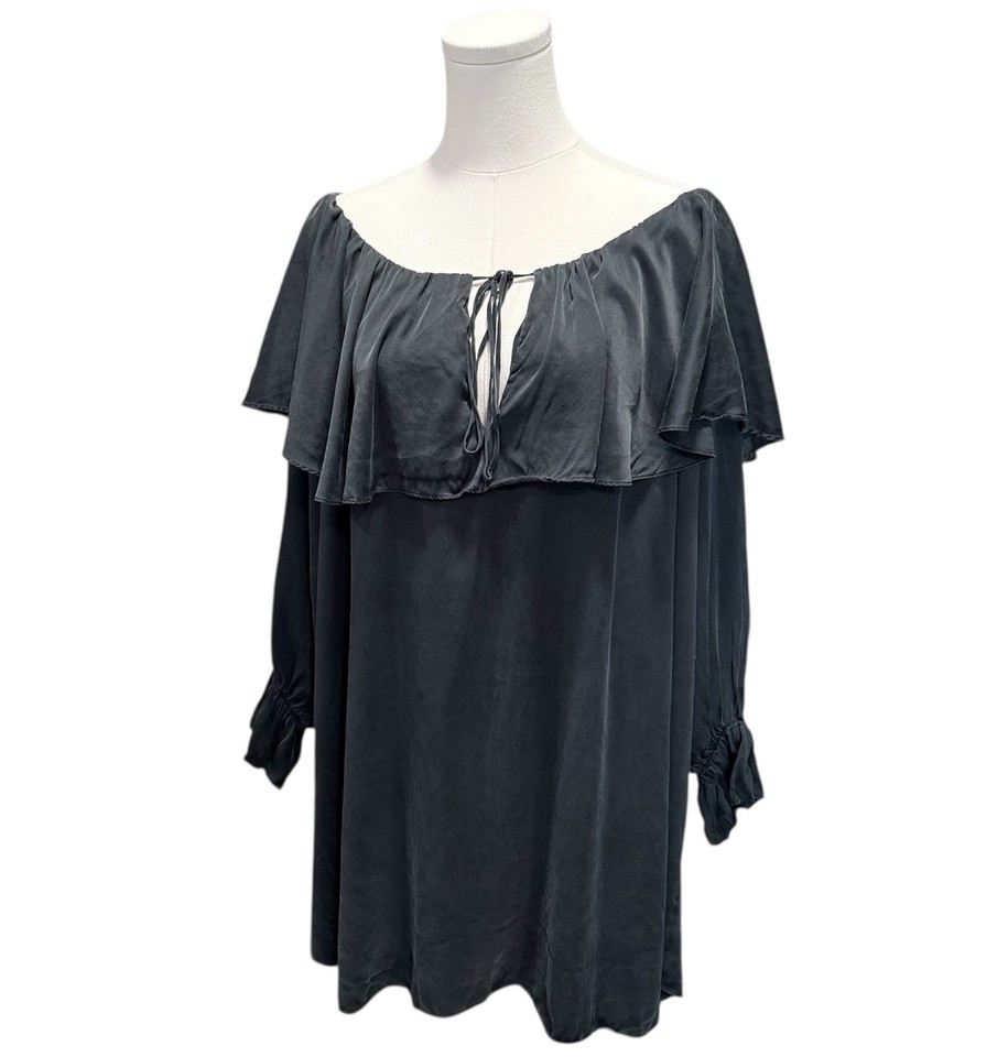 VTG Victoria Secret Womens Medium Silk Gold Label Black Peasant Mini ...