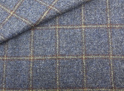 100% Wool Yorkshire Tweed Blue with Yellow and Wine Overcheck Ref 2505/ ...