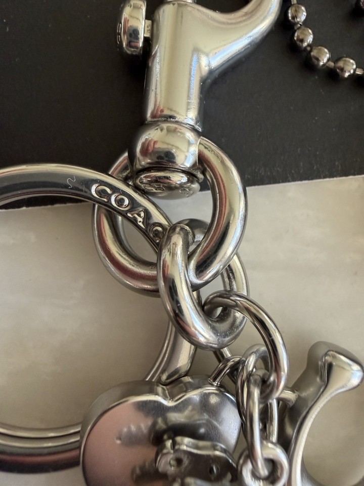 NEW COACH NICKEL SILVER TONE REXY HEART BAG CHARM KEY FOB | eBay