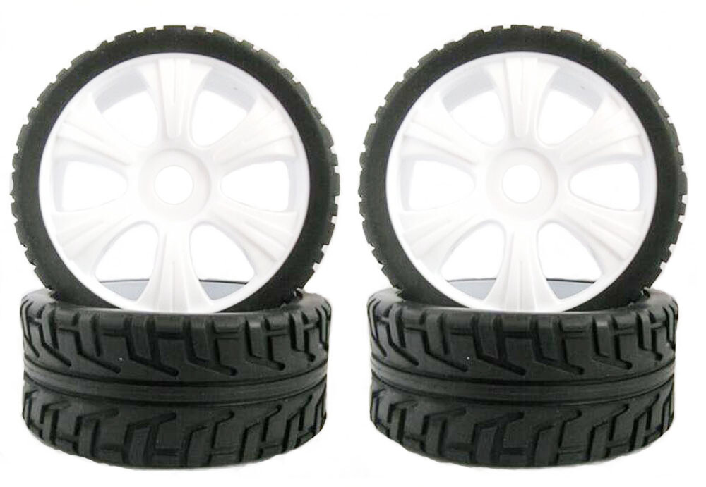 1/8 Scale Tyres Rubber Tires w/ Hex 17mm Wheels Rims 4p For RC On-Road ...