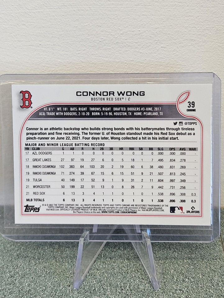 2022 Topps Chrome Connor Wong RC #39 Boston Red Sox | eBay