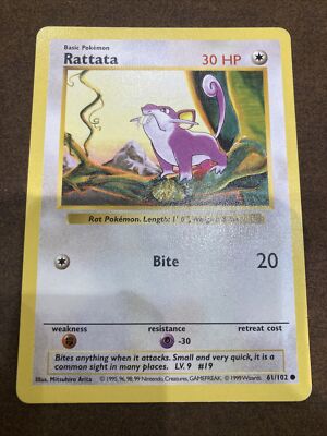 Heavily Played Pokemon Rattata - 61/102 - Common - Shadowless Edition ...