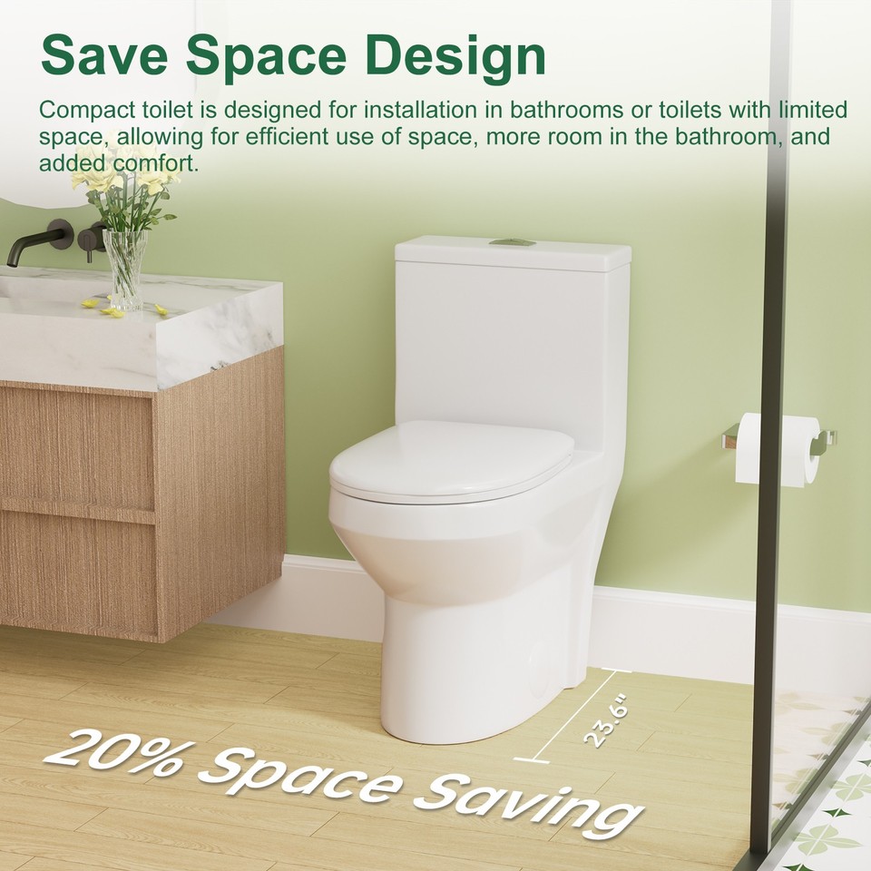 16.5" Modern One Piece Compact Toilet Elongated 1/1.6GPF for Small ...