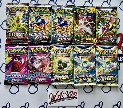 Pokemon Factory Sealed Lot Of 10x Booster Packs Evolving Skies Crown ...
