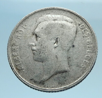 1910 BELGIUM King Albert I Wreath Antique Old Genuine Silver Franc Coin ...