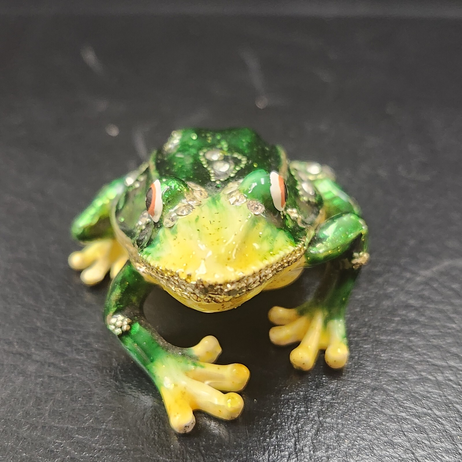 Green Bling Frog Hinged Metal Enameled Crystal Whimsical Trinket Box ...