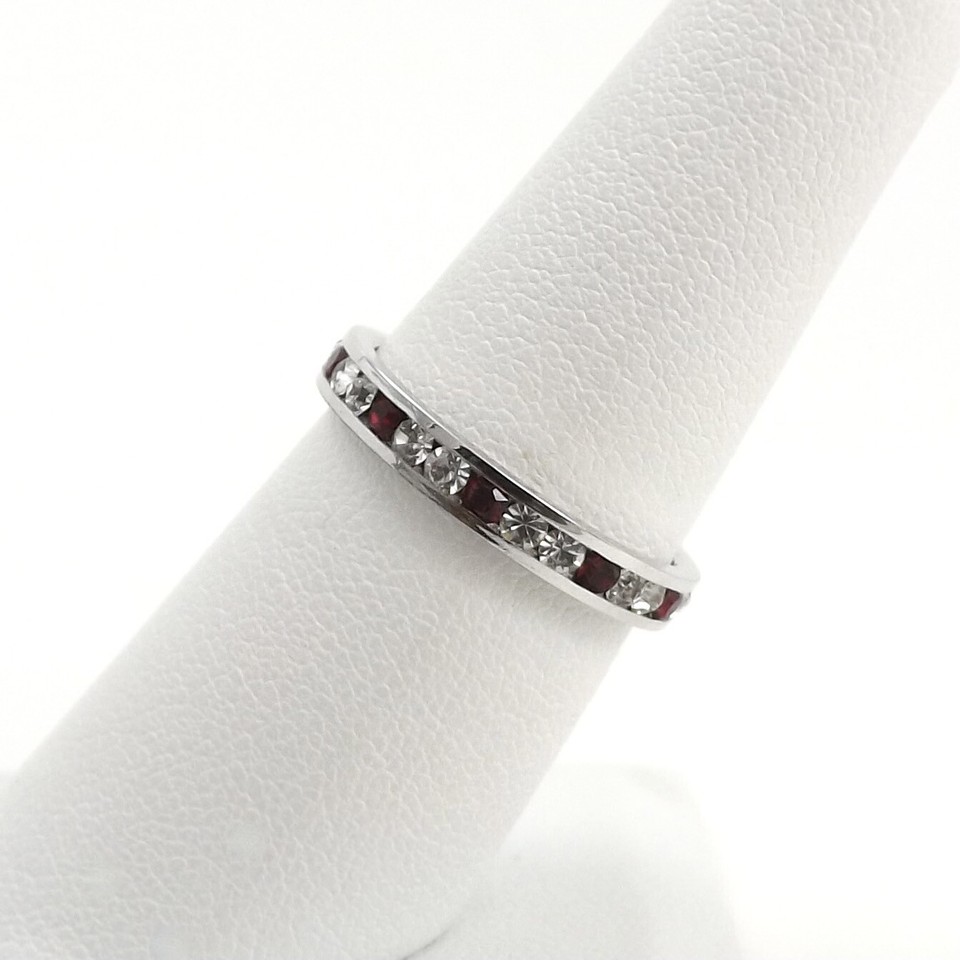 Sterling Silver Ruby CZ Cubic Zirconia Eternity Wedding Band Ring New ...