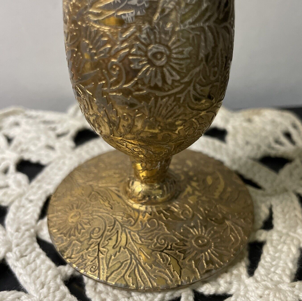 Vintage Ransgil Crystal Glass Bud Vase w/ Gold Filigree Overlay Daisy ...