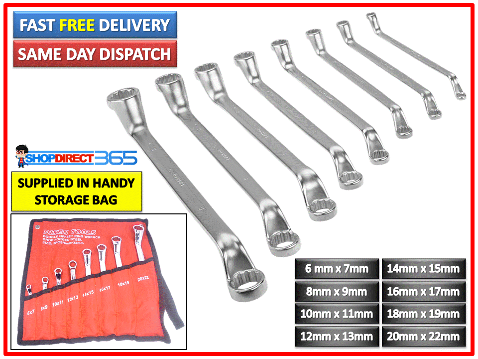Offset Double Ring Spanner Wrench Set 6mm - 22mm 8pc Metric Spanners Deep #25-54 | eBay UK