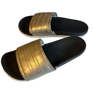 Adidas silver and black slides size 7 | eBay