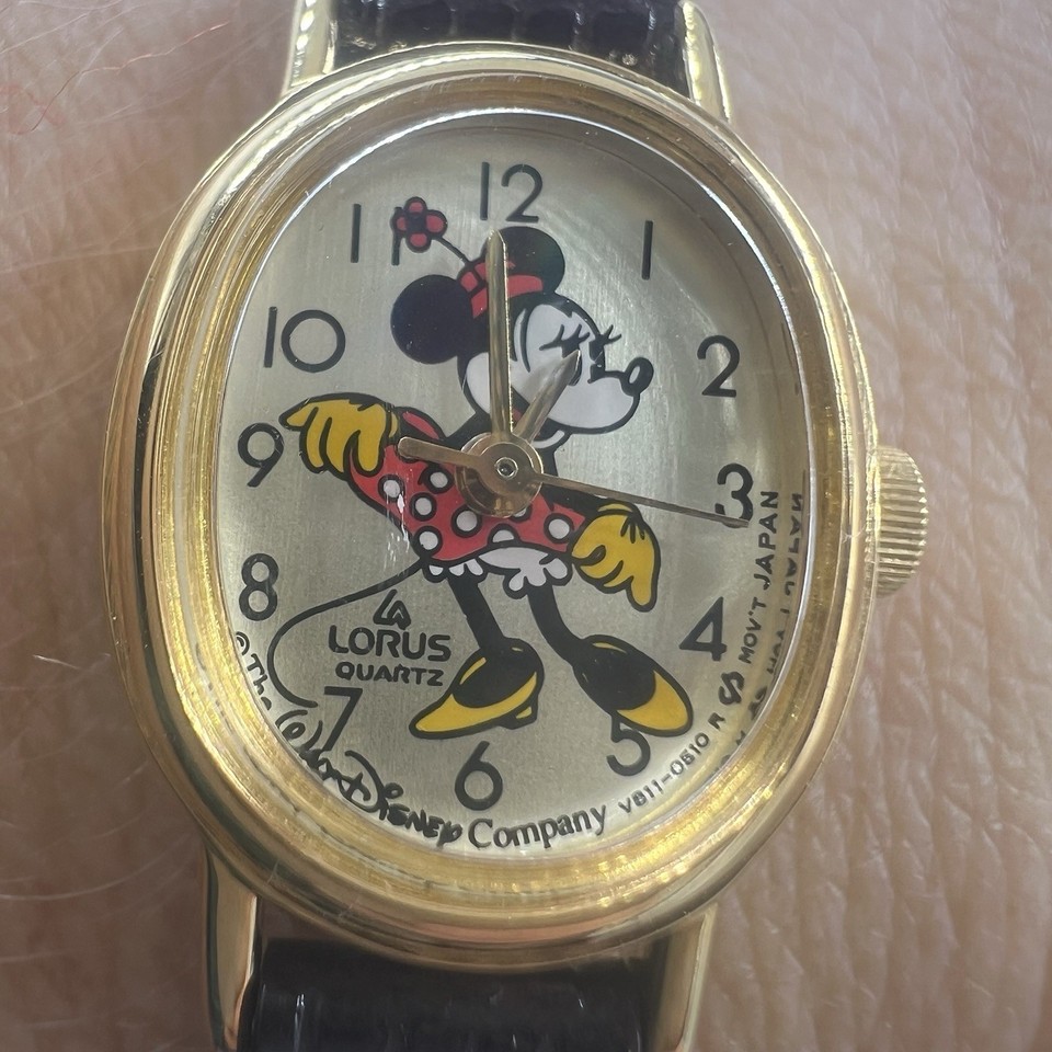 Vintage Lorus Disney Minnie Mouse Watch Women 16mm Gold Tone Brown ...