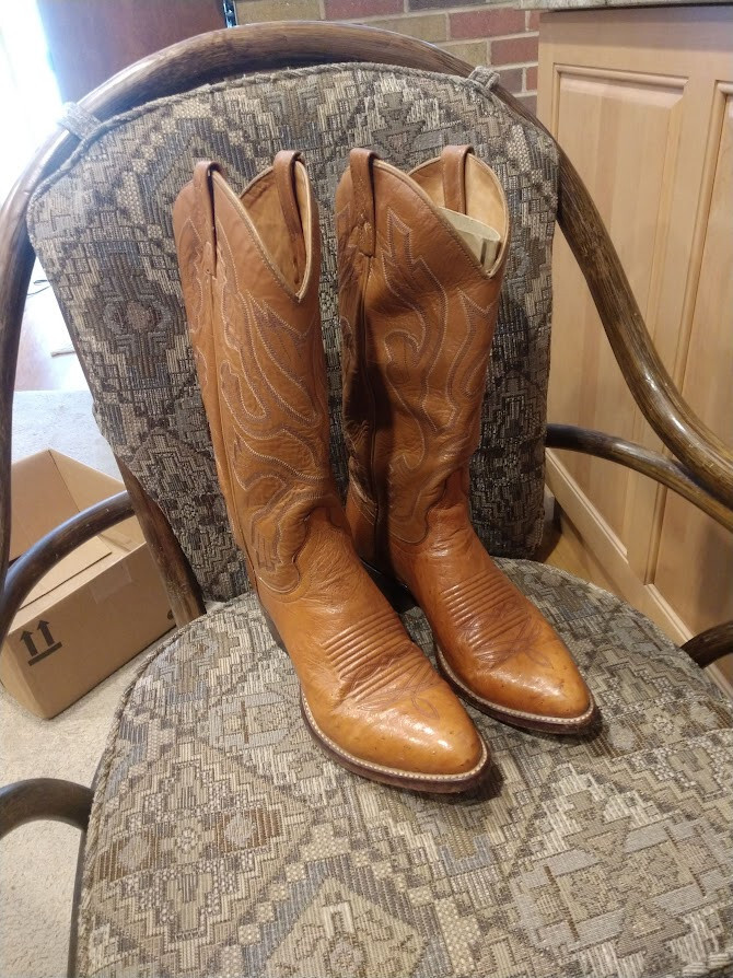 VINTAGE J. CHISHOLM COWBOY BOOTS OSTRICH SIZE 8 1/2 D - Gem