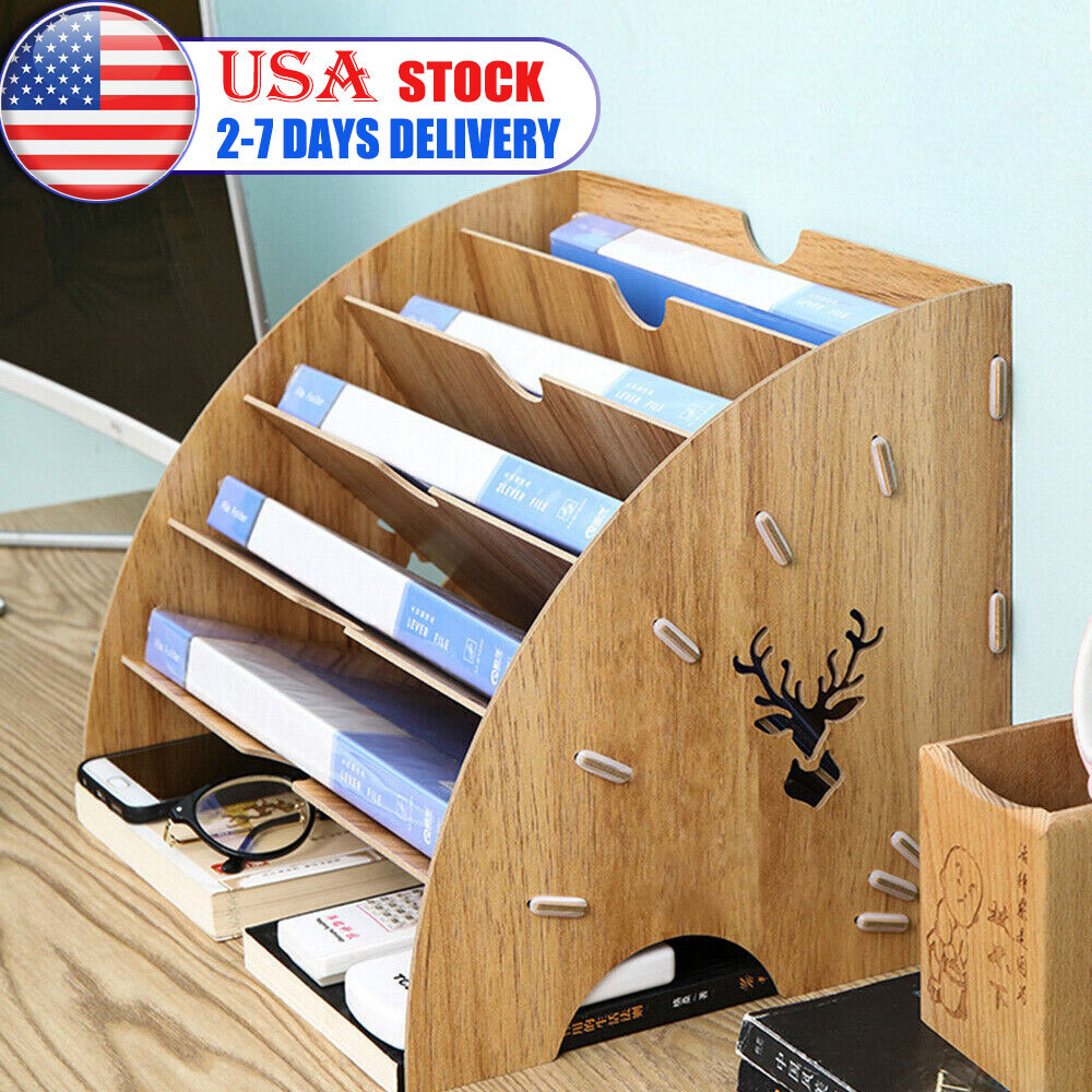 5Tiers of Wooden Folder Sector File Storage Shelves Desktop File Holder ...