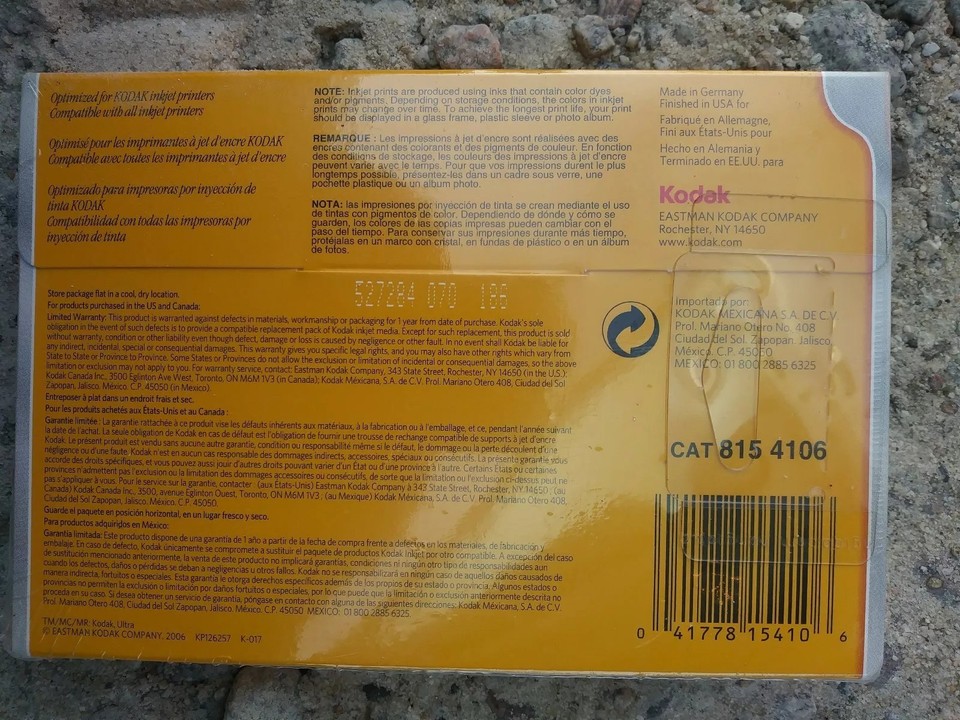 NEW Kodak Premium Photo Paper Gloss Instant Dry 4x6 60 Sheets 66lb ...