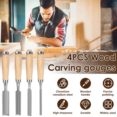 4Pcs Wood Carving Gouges Half-Round Chisel Alloy Steel Woodworking ...