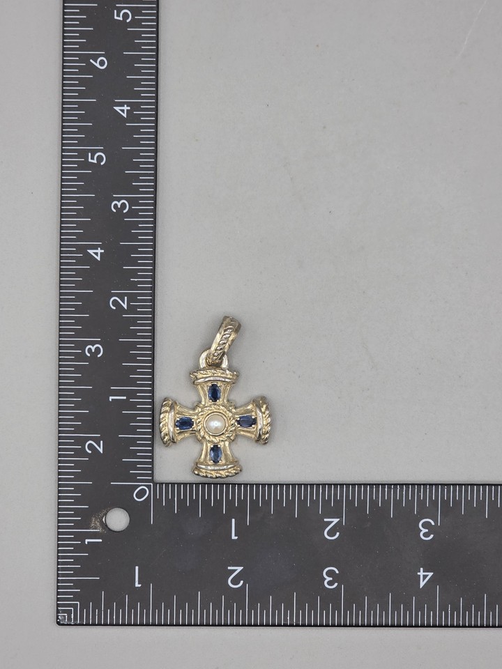 Judith Ripka Sterling Silver Blue Sapphire Pearl Maltese Cross Pendant ...