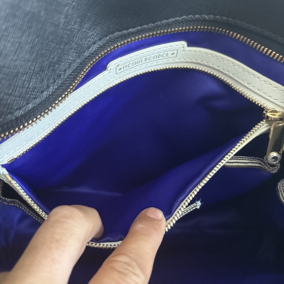 Henri Bendel West 57th Baby Diaper Bag Black Tote Purse W/Purple Lining ...